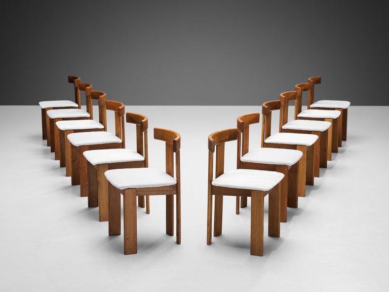 Luigi Vaghi for Former Set of Twelve Dining Chairs in Ash and White ...