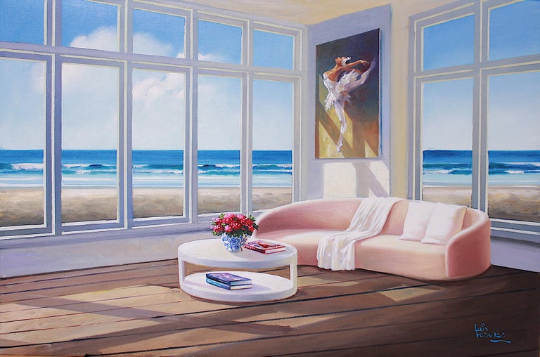 Luis Fuentes - Ballerina and pink sofa - Original oil painting ...