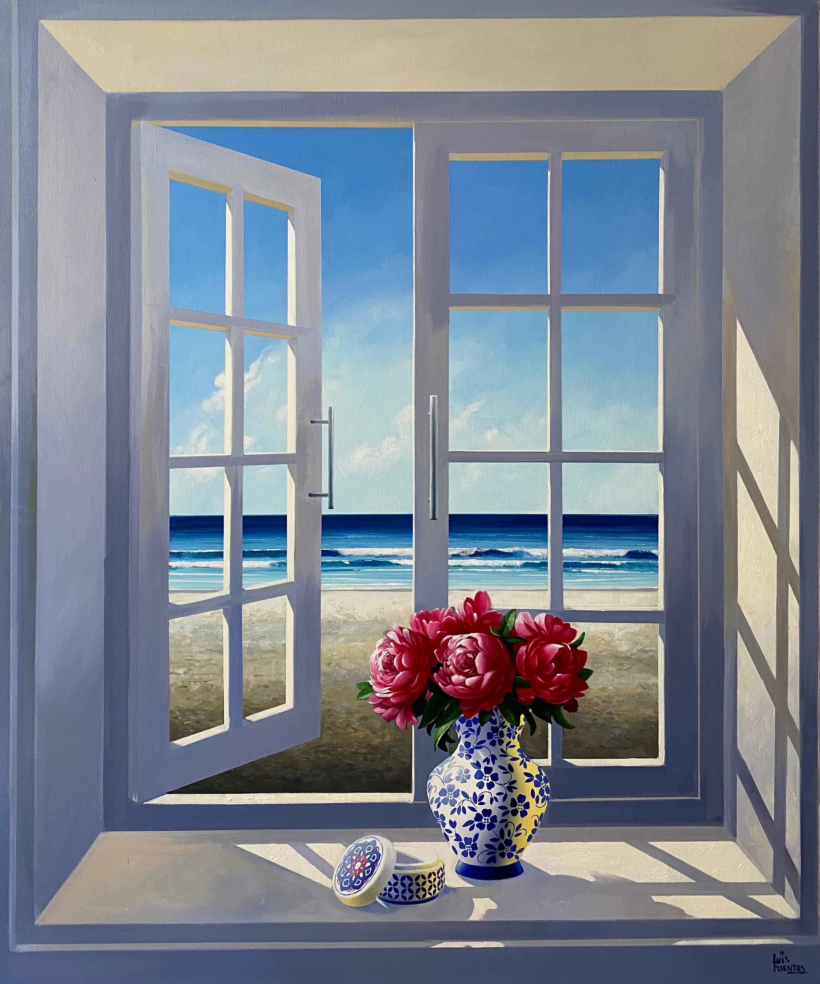 Luis Fuentes - Peonies and Sea - window oil Landscape seascape modern ...