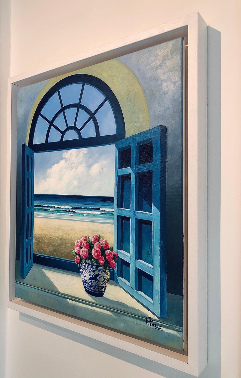 Luis Fuentes - View With Peonies - original seascape ocean floral ...