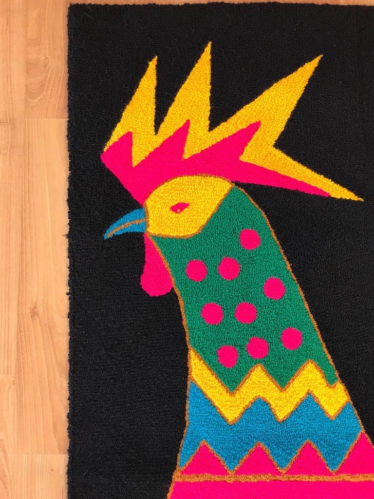 Luis Montiel Colorful and Vibrant Midcentury Rooster Tapestry at 1stDibs
