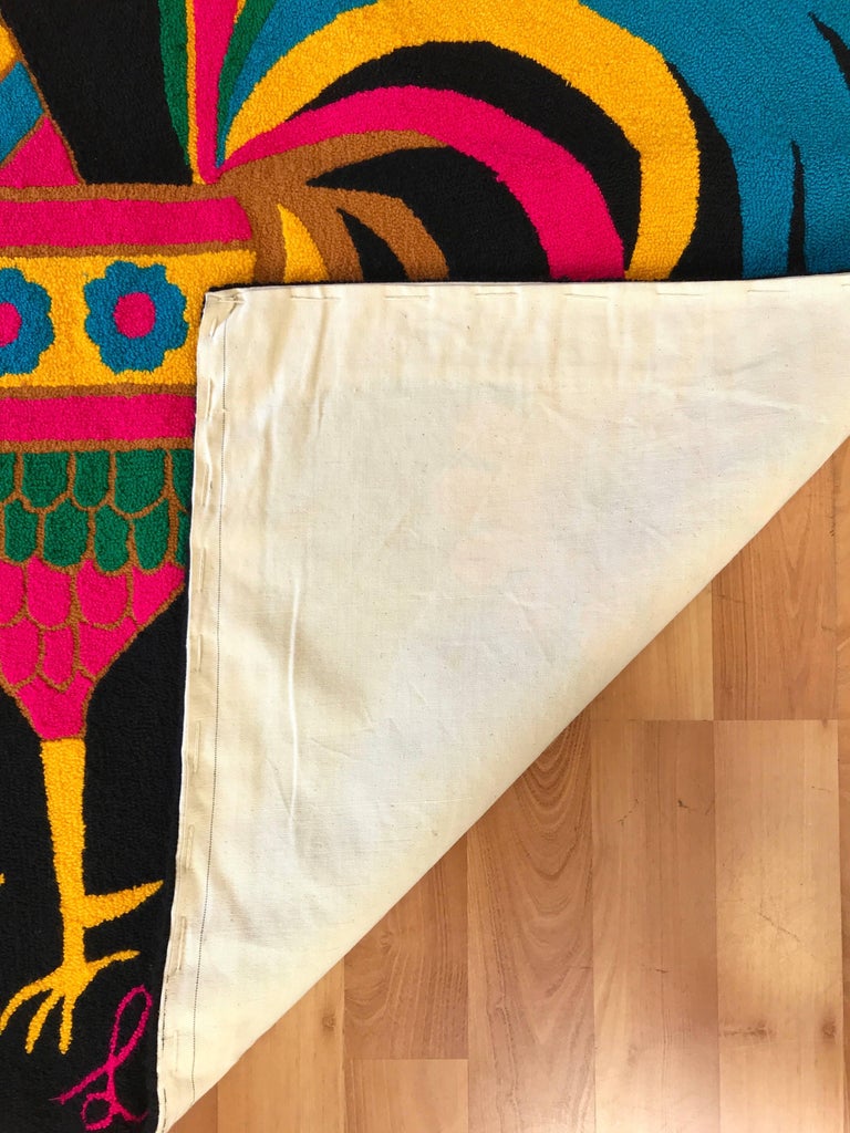 Luis Montiel Colorful and Vibrant Midcentury Rooster Tapestry at 1stDibs