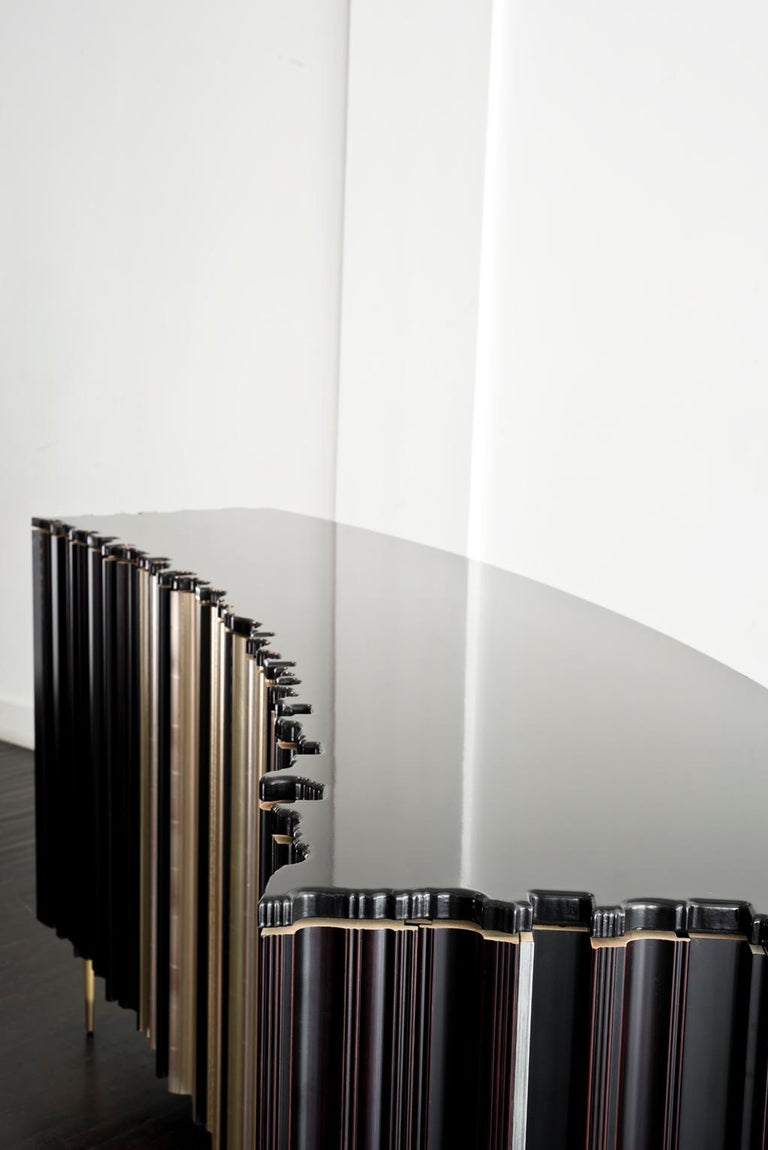 Contemporary Satin Silver and Darkened Wood Curved Sideboard by Luis ...