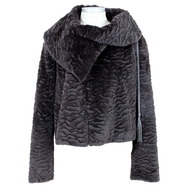 Luisa Spagnoli Brown Astrakhan Fur Bolero Coat For Sale at 1stDibs