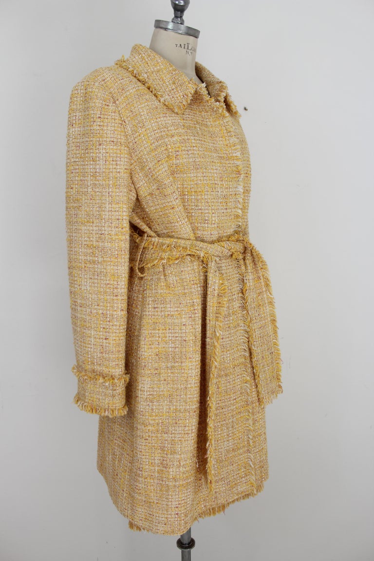 Luisa Spagnoli Yellow Cotton Blend Boucle Suit Jacket Dress 1990s Long ...