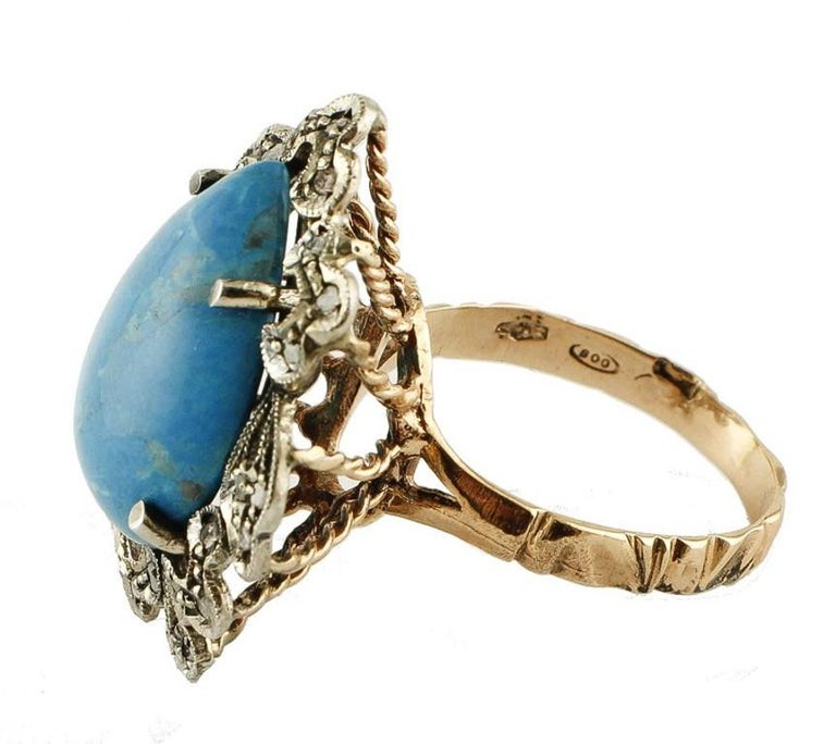 Gold Silver Diamond Stone Cocktail Ring For Sale at 1stDibs