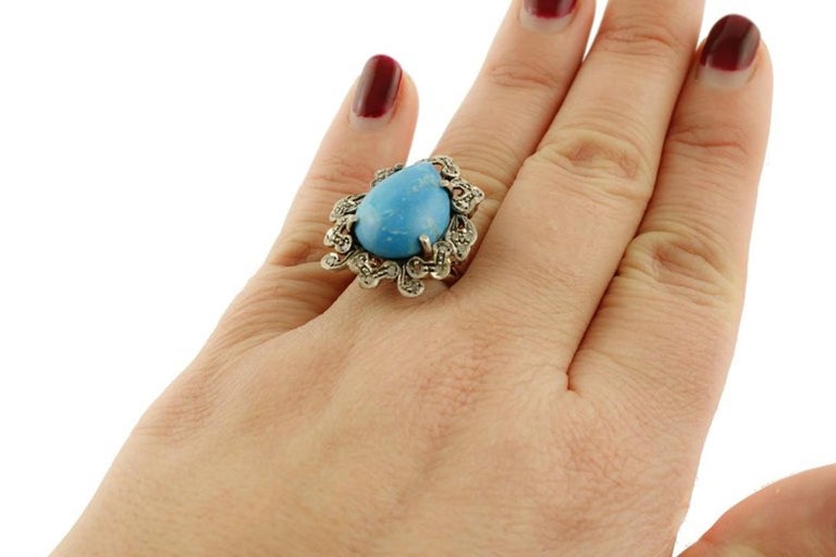 Gold Silver Diamond Stone Cocktail Ring For Sale at 1stDibs