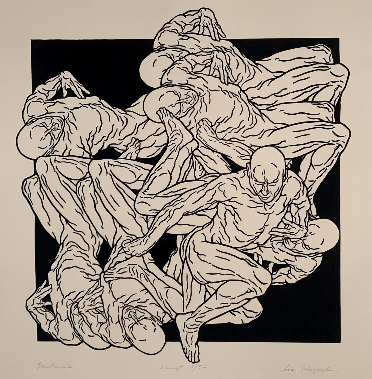 Agnieszka Borkowska - Swimmer II - Monochromatic Figurative Linocut ...