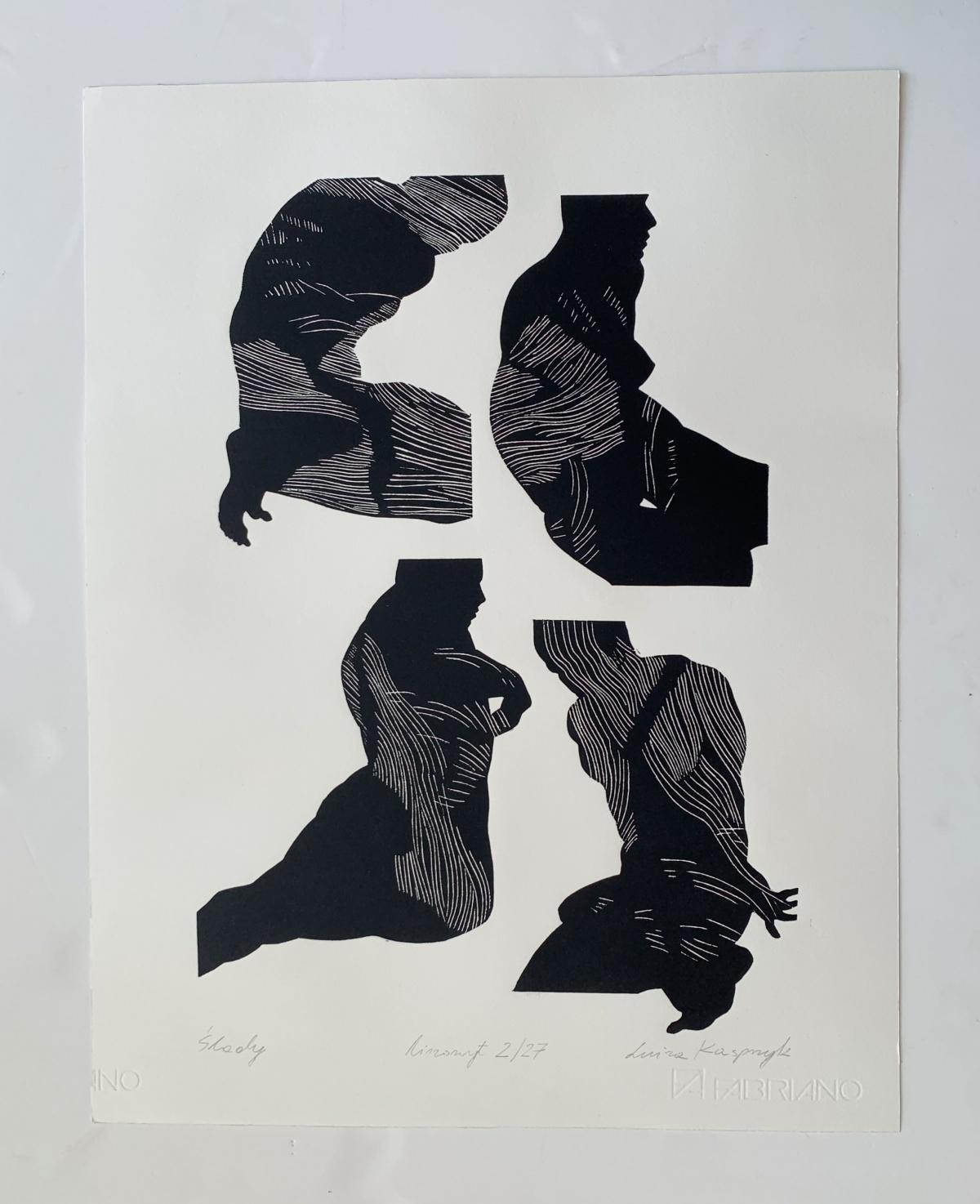 Luiza Kasprzyk - Traces - Young artist, Figurative print, Linocut Black ...