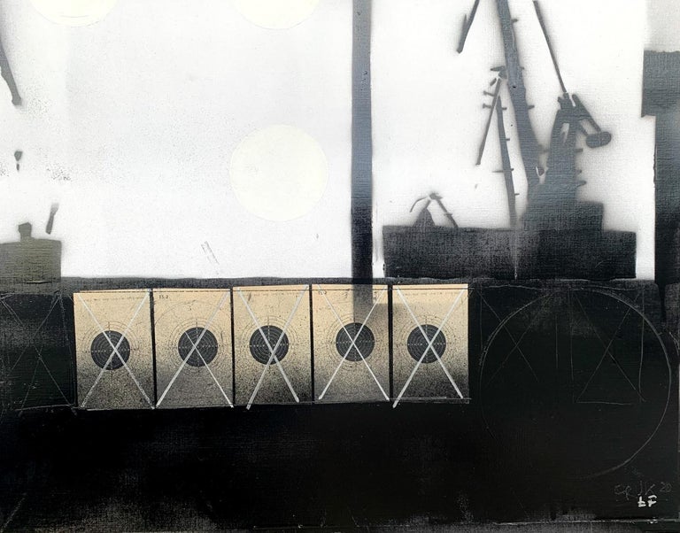 Lukasz Fruczek - Cranes 3 - Black and white painting, Mixed media ...