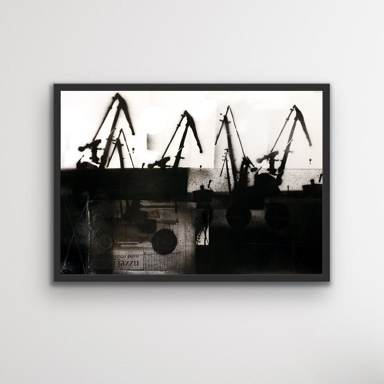 Lukasz Fruczek - Cranes 4 - Black and white painting, Mixed media ...