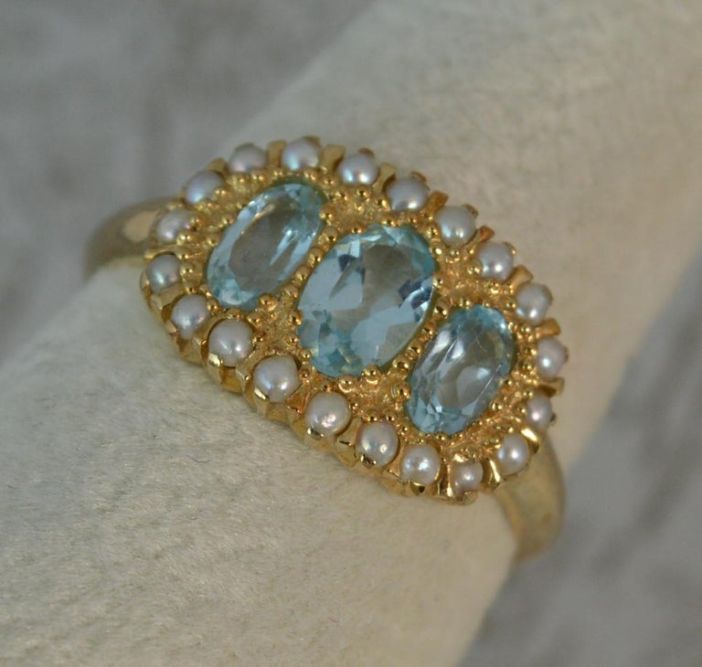 Luke Stockley 9 Carat Gold Aquamarine and Seed Pearl Cluster Ring at ...