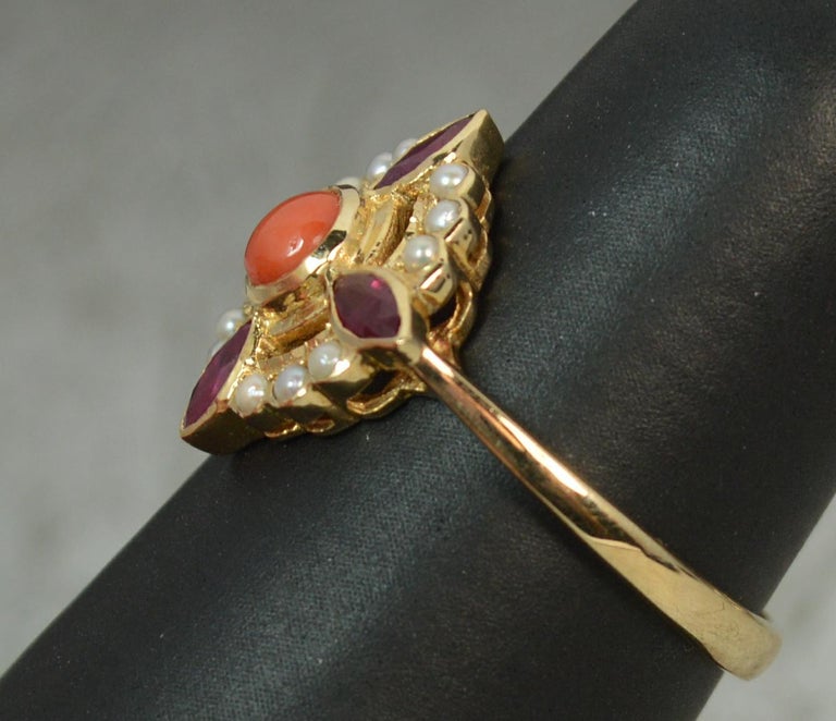 Luke Stockley 9 Carat Gold Coral Pearl Ruby Flower Cluster Ring For ...