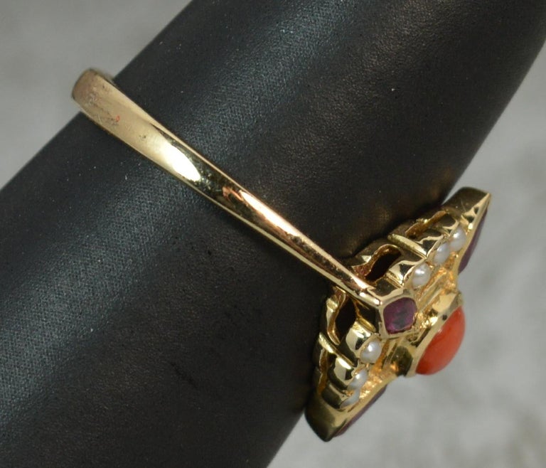 Luke Stockley 9 Carat Gold Coral Pearl Ruby Flower Cluster Ring For ...