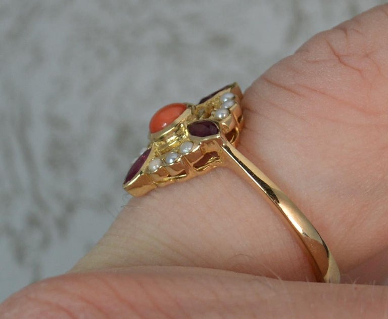 Luke Stockley 9 Carat Gold Coral Pearl Ruby Flower Cluster Ring For ...