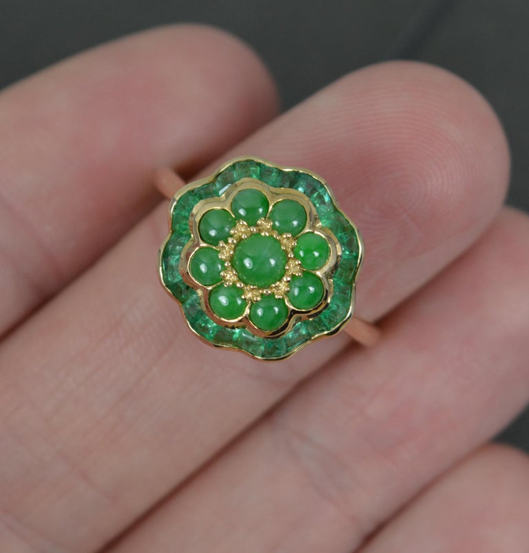Luke Stockley Jade and Emerald 9ct Gold Cluster Ring For Sale at 1stDibs