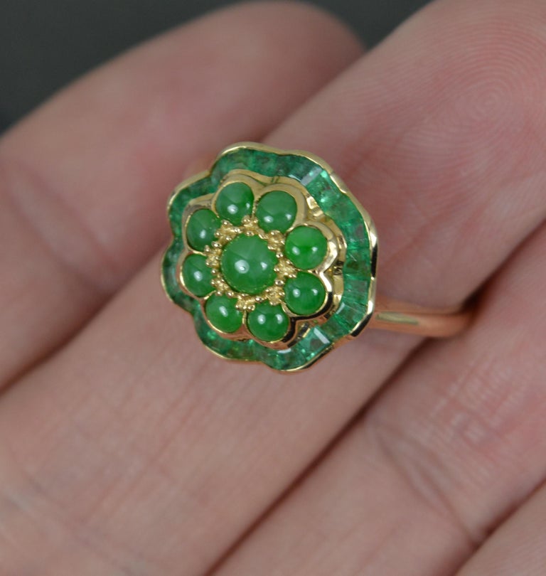 Luke Stockley Jade and Emerald 9ct Gold Cluster Ring For Sale at 1stDibs