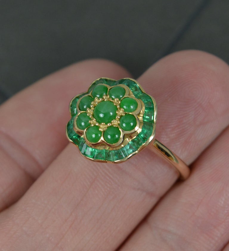 Luke Stockley Jade and Emerald 9ct Gold Cluster Ring For Sale at 1stDibs