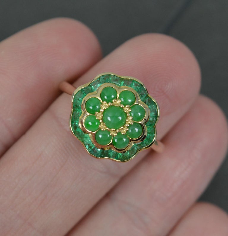 Luke Stockley Jade and Emerald 9ct Gold Cluster Ring For Sale at 1stDibs