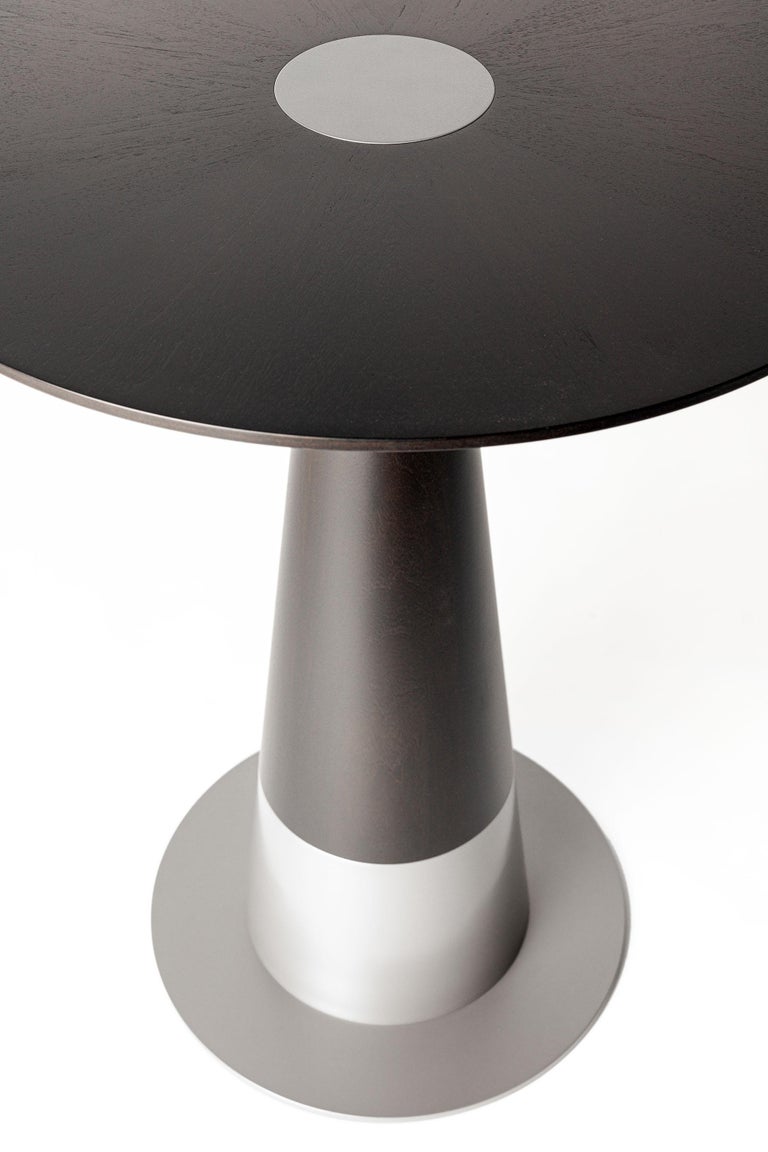 LUMA Silo Bar Pedestal Round Table with Dark Wood and Nickel Powder ...