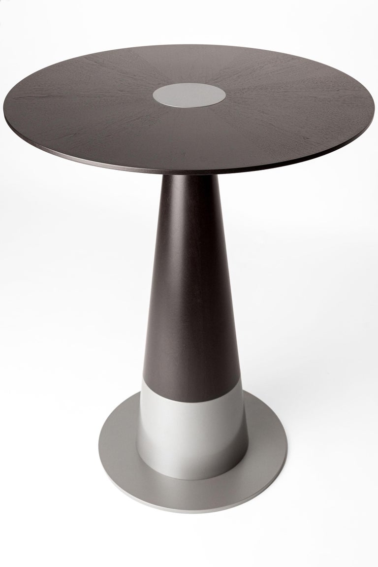 LUMA Silo Bar Pedestal Round Table with Dark Wood and Nickel Powder ...