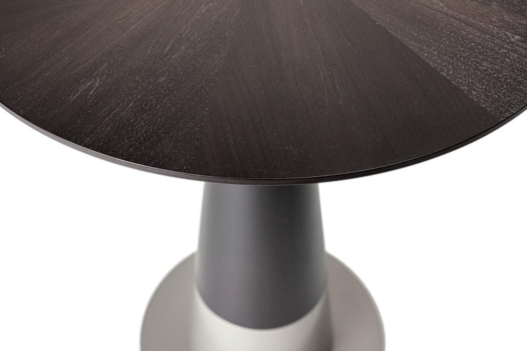 LUMA Silo Bar Pedestal Round Table with Dark Wood and Nickel Powder ...