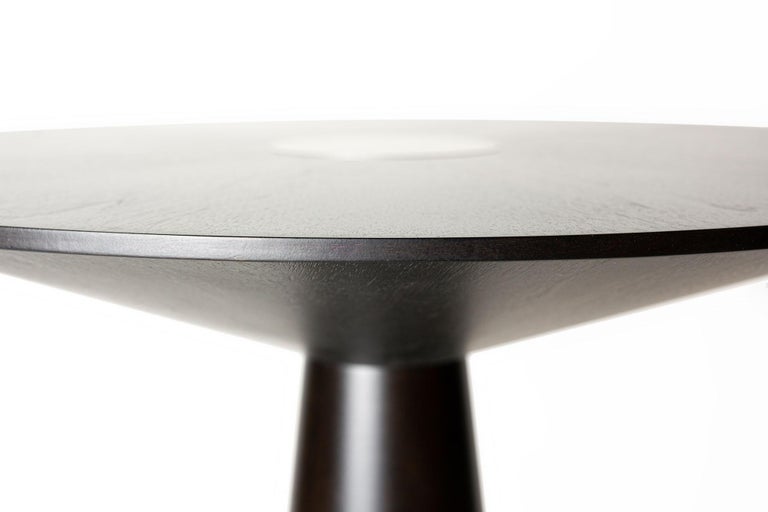LUMA Silo Bar Pedestal Round Table with Dark Wood and Nickel Powder ...