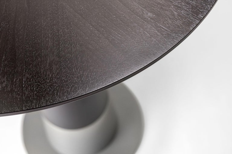 LUMA Silo Bar Pedestal Round Table with Dark Wood and Nickel Powder ...