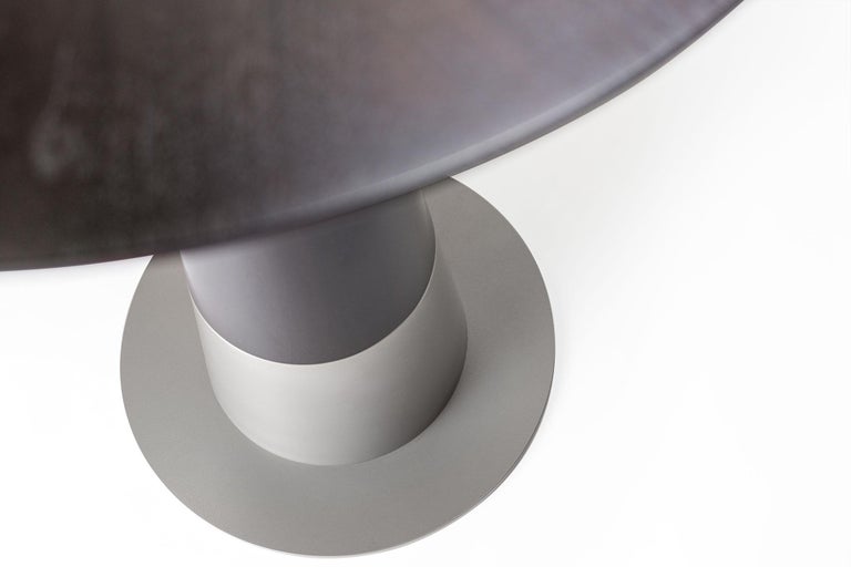 LUMA Silo Bar Pedestal Round Table with Dark Wood and Nickel Powder ...