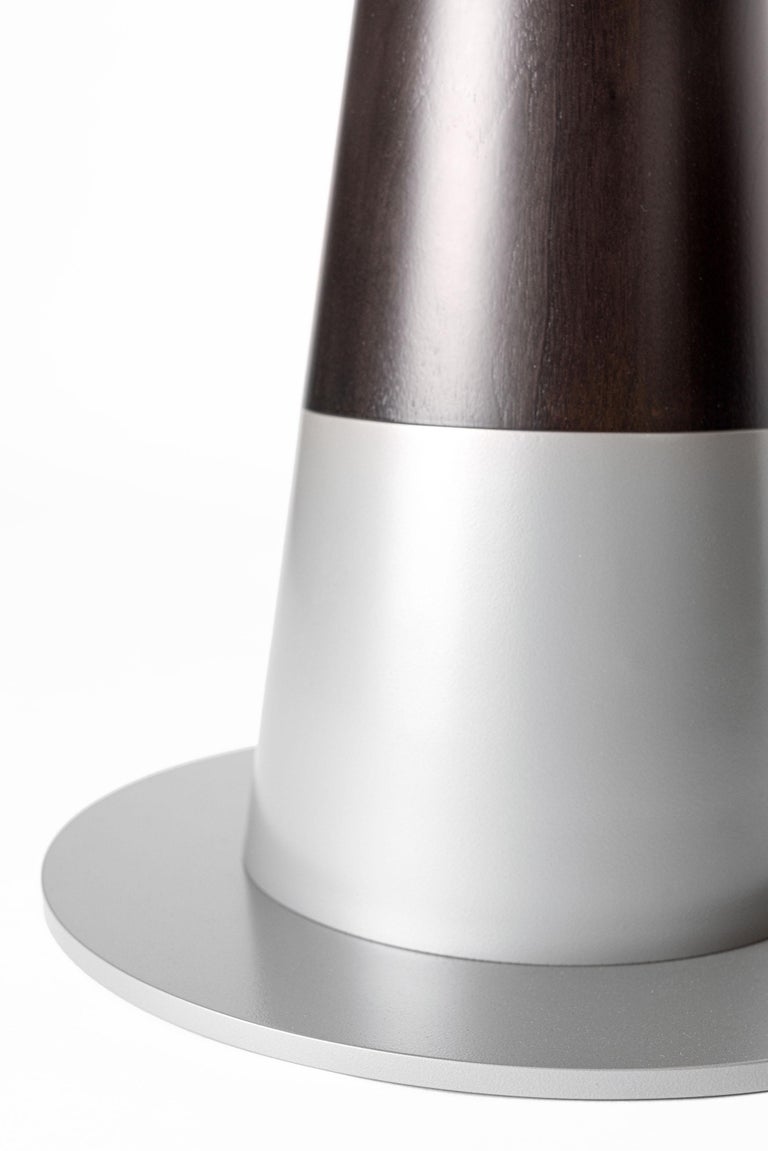 LUMA Silo Bar Pedestal Round Table with Dark Wood and Nickel Powder ...