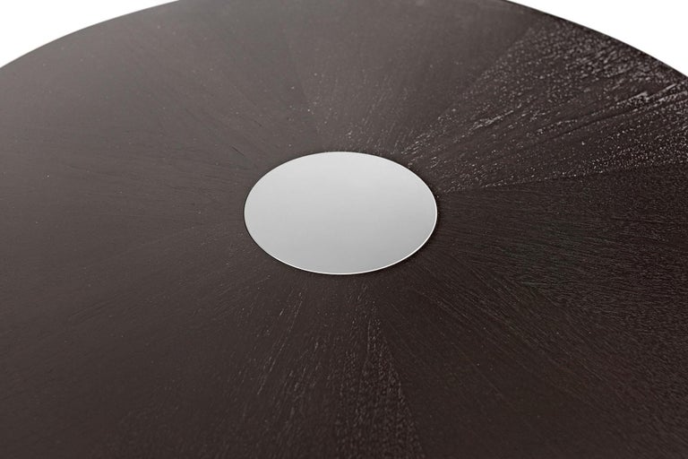 LUMA Silo Bar Pedestal Round Table with Dark Wood and Nickel Powder ...