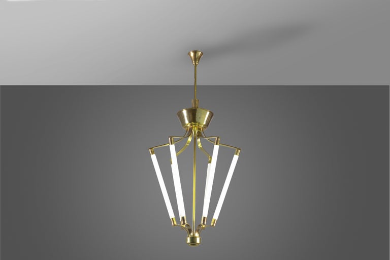 Lumen Neon Chandelier with Metal and Brass Structure, Italian Design ...