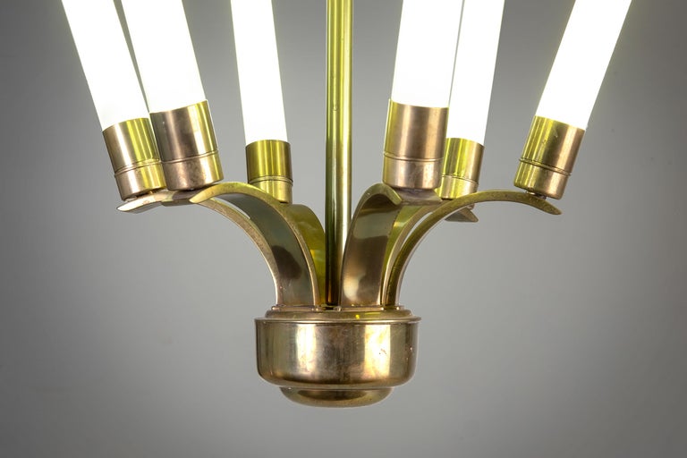 Lumen Neon Chandelier with Metal and Brass Structure, Italian Design ...