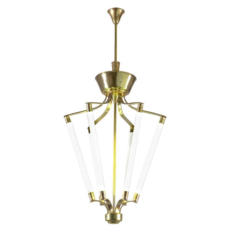 Lumen Neon Chandelier with Metal and Brass Structure, Italian Design ...