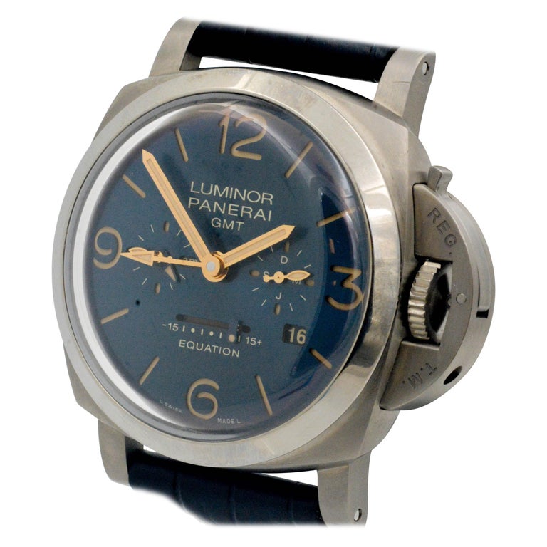 Luminor Paneri GMT Equation Titanium Blue Dial Leather Strap Watch For ...