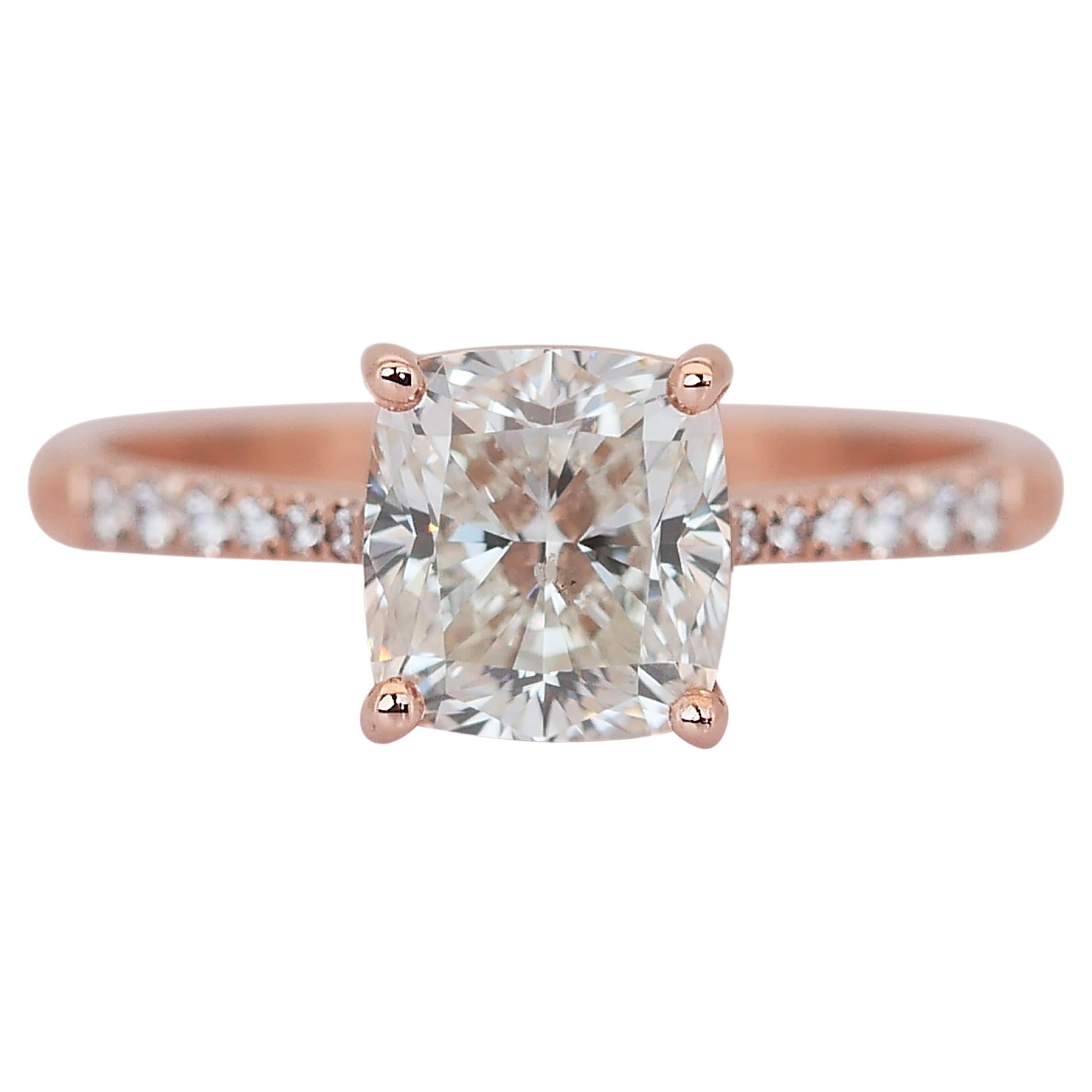 Luminous 1.78ct Diamonds Pave Ring in 18k Rose Gold - IGI Certified at 1stDibs