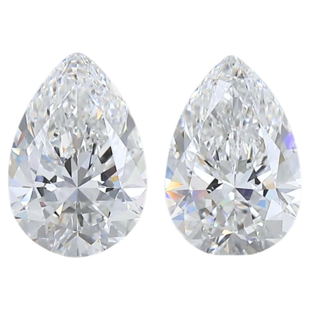 Luminous 2.04ct Double Excellent Ideal Cut Pair of Pear-Shaped Diamonds ...