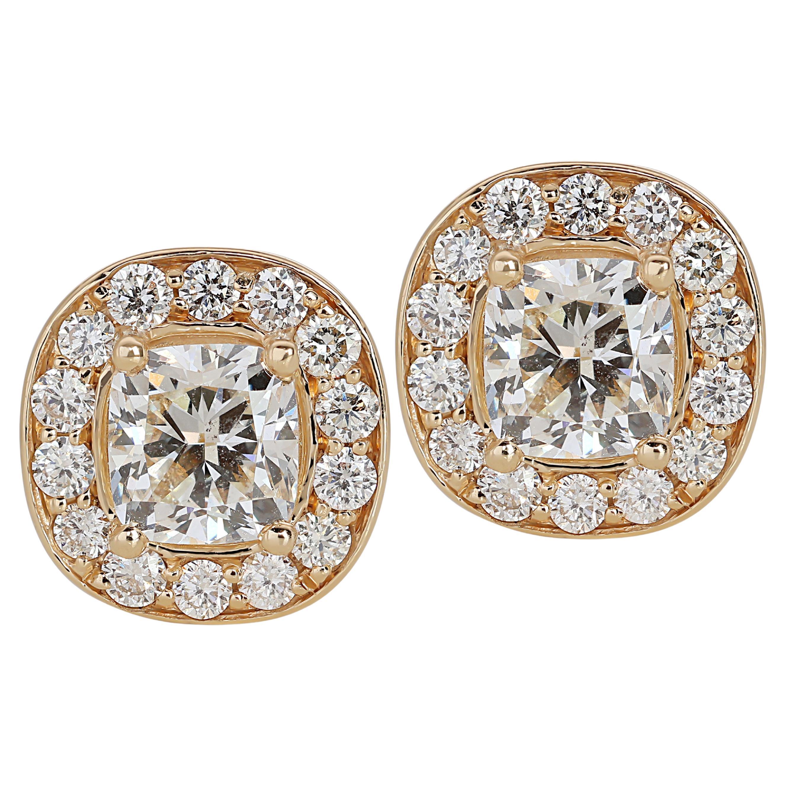 Exquisite 2.03ct Diamonds Stud Earrings in 18k Yellow Gold - IGI ...
