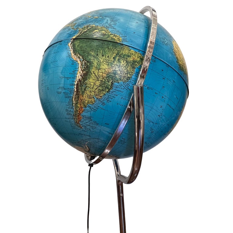 Luminous Earth Globe on a Chrome Base, Italy, 1980 For Sale at 1stDibs