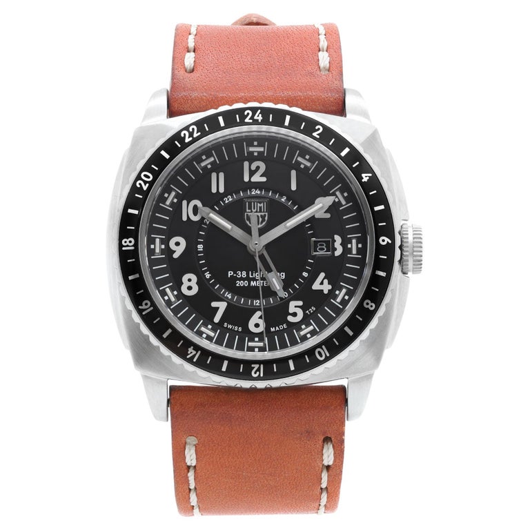 Luminox P-38 Lightning GMT Steel Black Dial Quartz Mens Watch XA.9427 ...