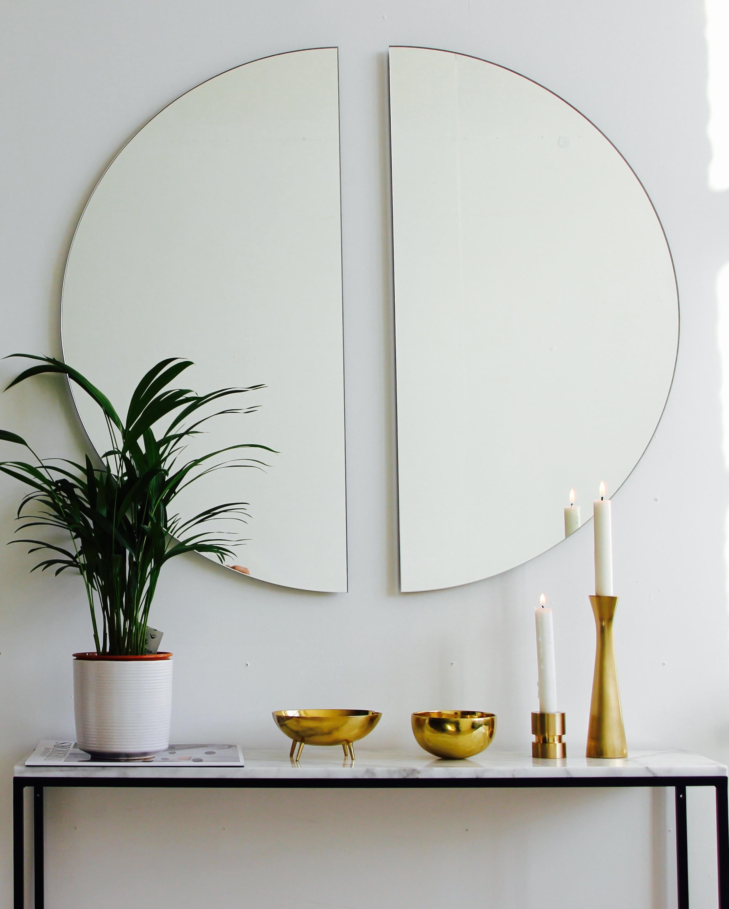 Set of 2 Luna Half-Moon Round Frameless Customisable Minimalist Mirror ...