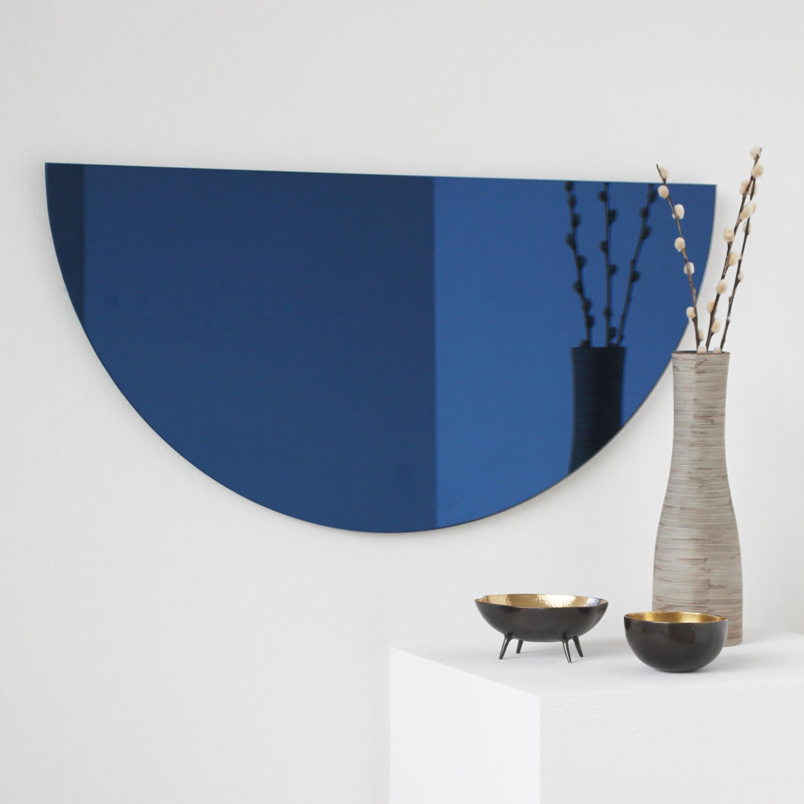 Luna Half-Moon Blue Tinted Semi-circular Frameless Mirror, Customisable ...