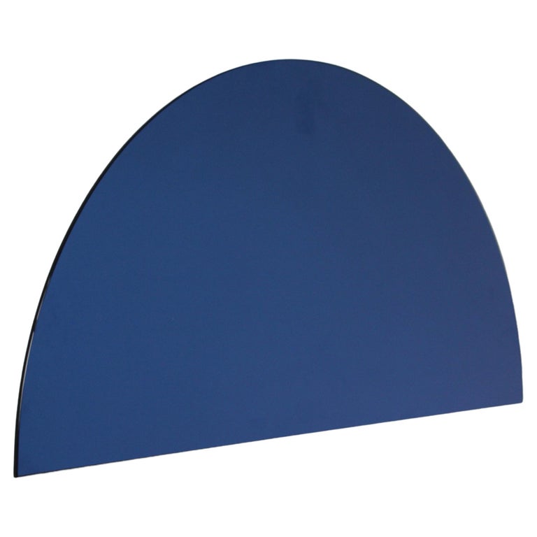 Luna Half-Moon Blue Tinted Frameless Contemporary Mirror, Customisable ...
