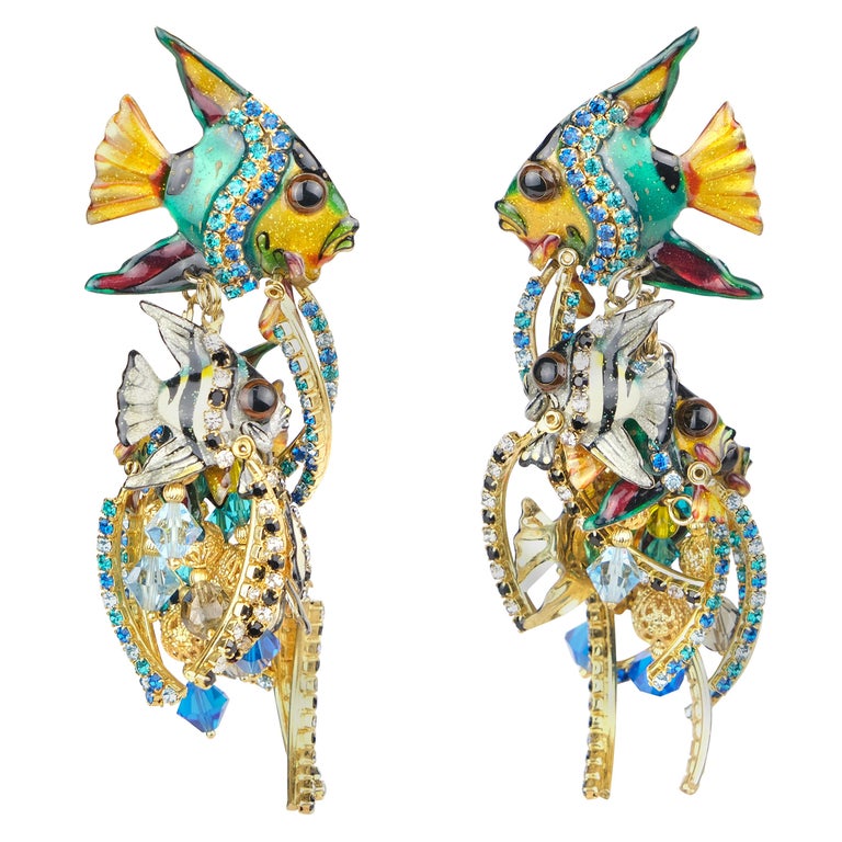 Lunch at the Ritz Rhinestone and Enamel Angelfish Earrings at 1stDibs ...