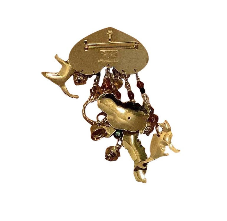 Lunch at The Ritz Signed Multi Charm Cats and Crystal Beads Brooch Pin ...