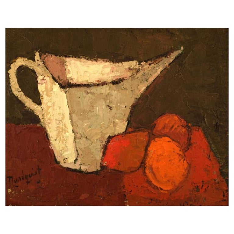 Lundqvist, Swedish Painter, Modernist Still Life, Oil on Board, 1960s ...