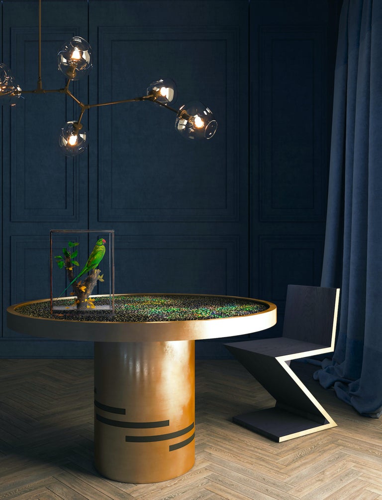 "L’universo” Glass Topped Center Table With Brushed Brass Base For Sale ...