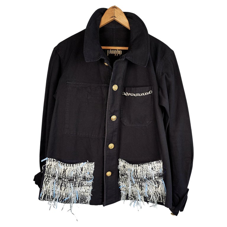 Lurex Silver Fringe Tweed Jacket French Black Work Wear Chain For Sale ...