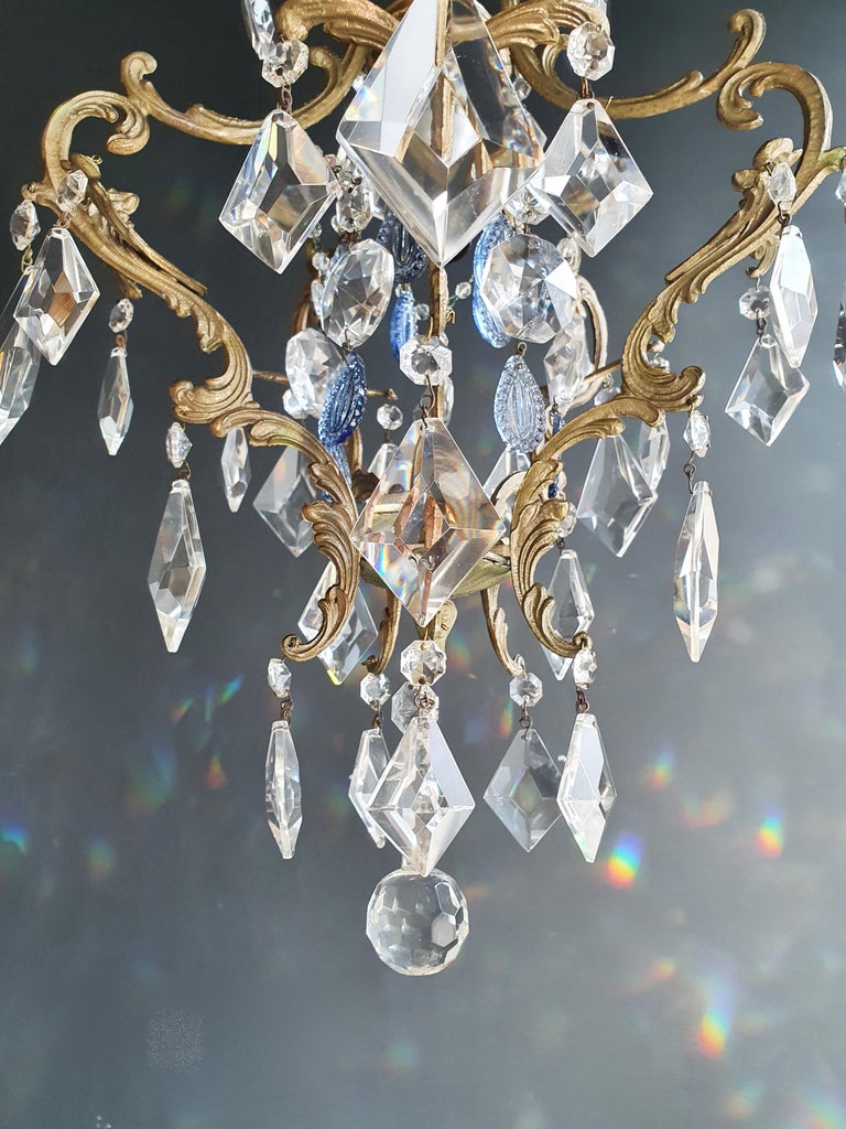 Lustré Cage Chandelier Crystal Ceiling Antique Blue Silver For Sale at ...