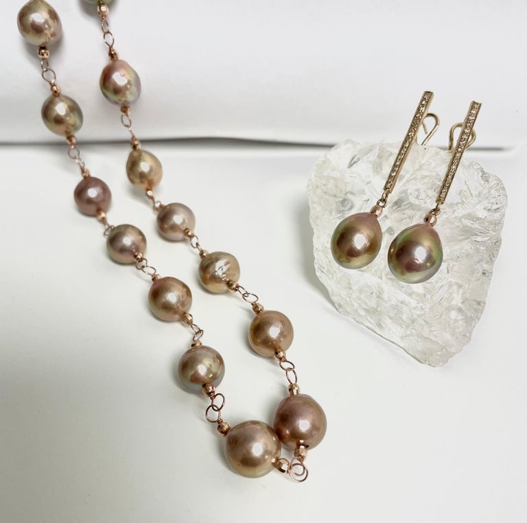 Lustrous Rare Tea Rose Freshwater Pearl Necklace For Sale at 1stDibs